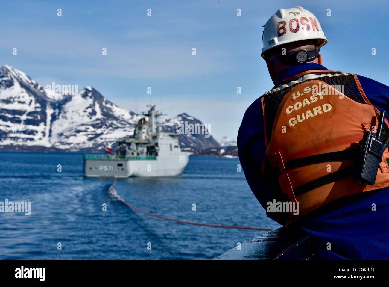 The USCGC Maple (WLB 207) crew participate in a towing exercise with ...