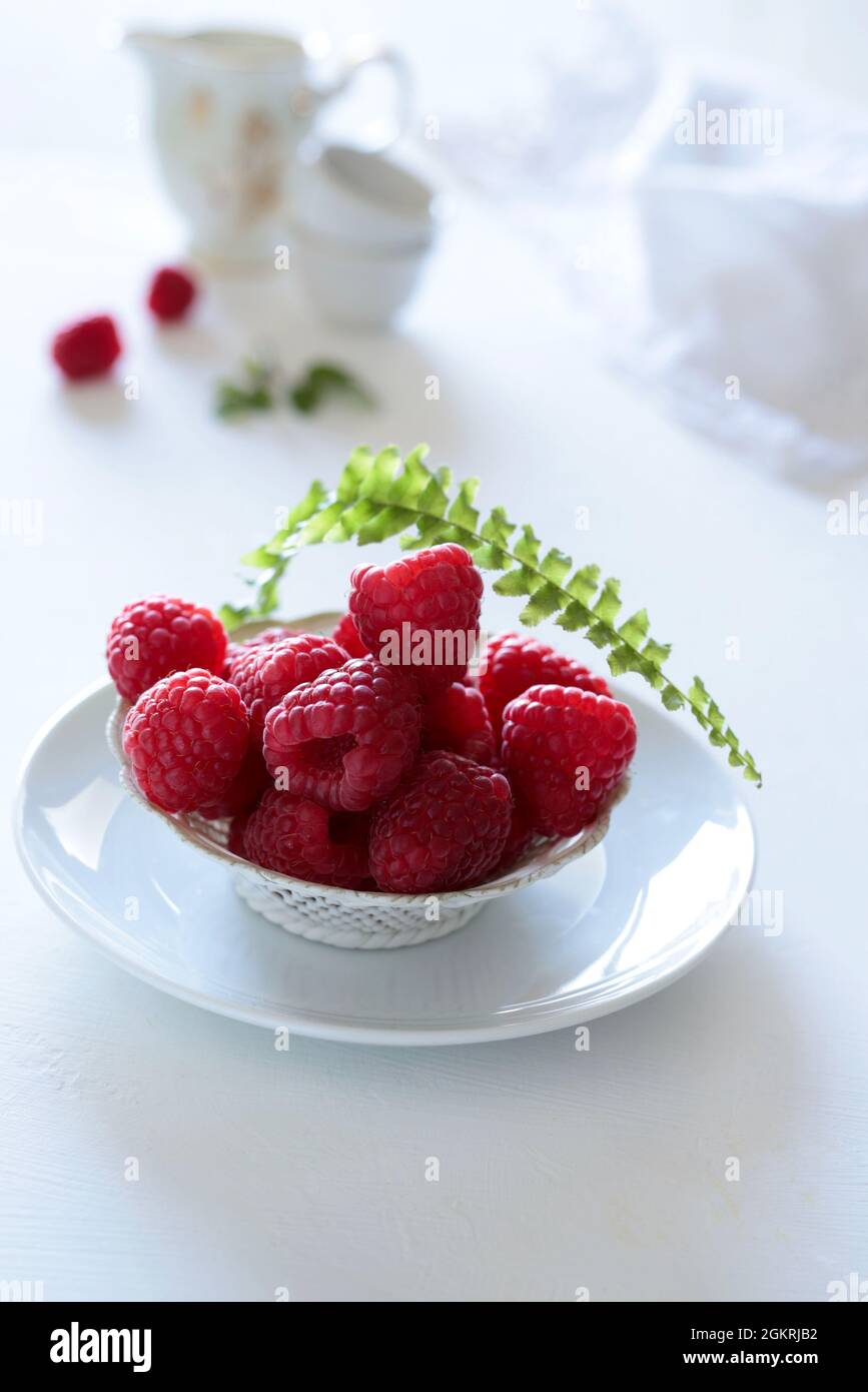 Fresh raspberries isolated on white background. Directly above Stock ...