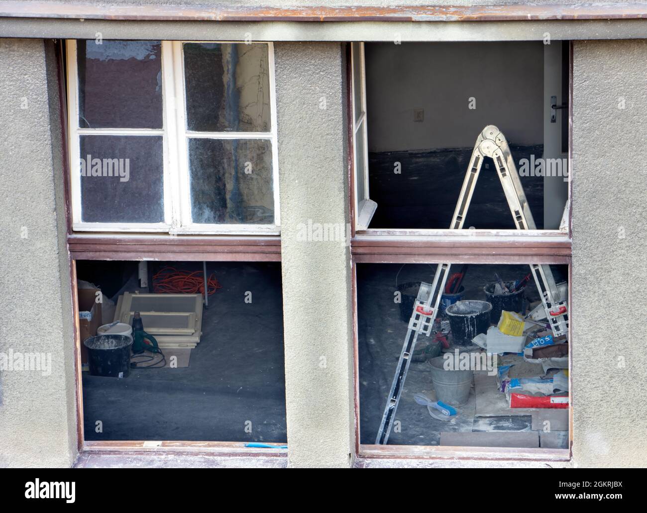 A building material and tools in the room of the house under ...