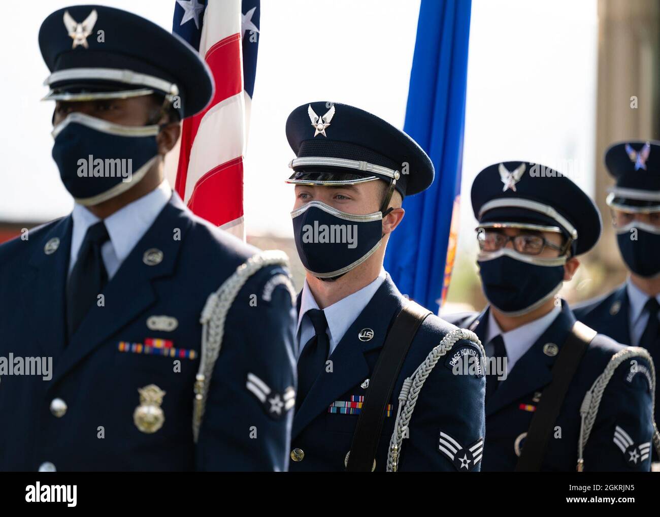 Members of the Kirtland Air Force Base Honor Guard stand at attention ...