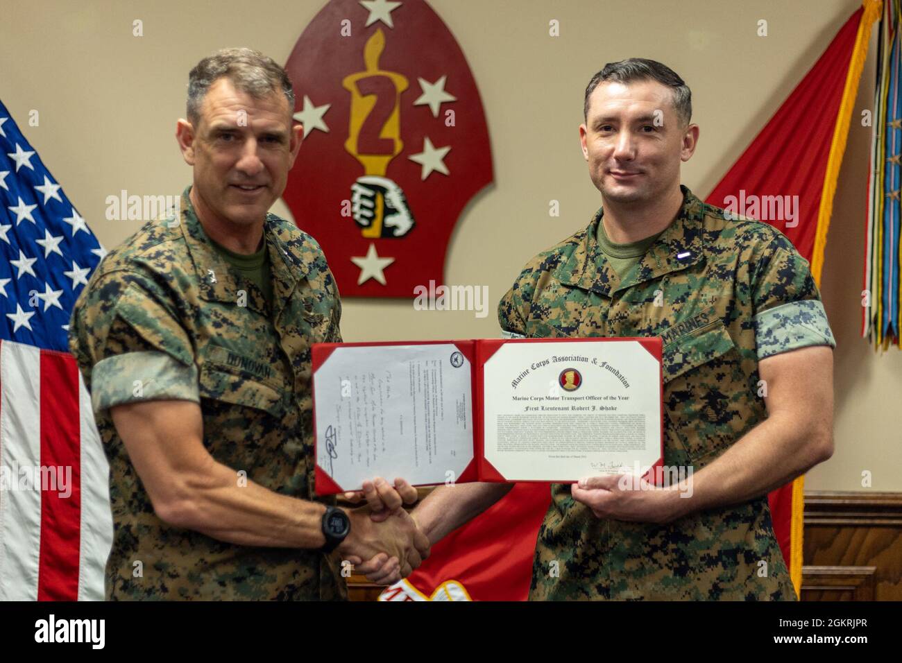 U.S. Marine Corps Maj. Gen. Frank Donovan, left, commanding general of ...