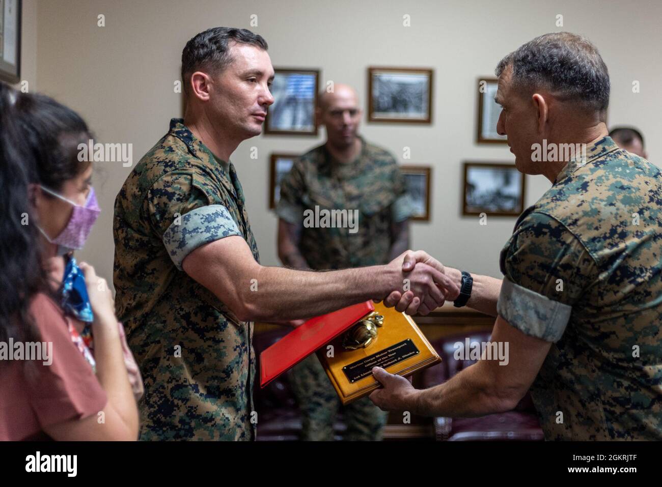 U.S. Marine Corps Maj. Gen. Frank Donovan, right, commanding general of ...