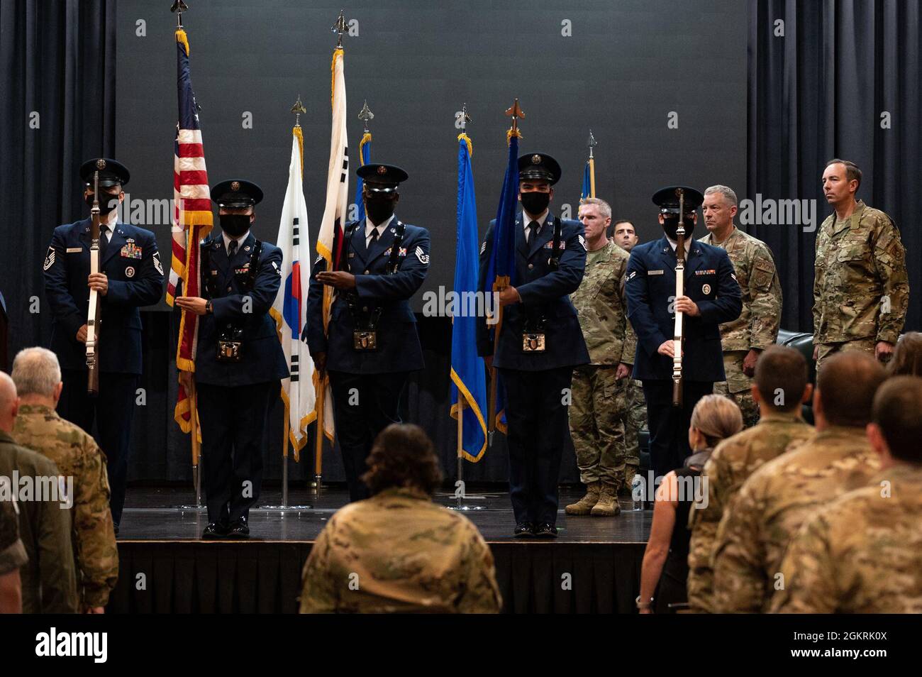 Osan Air Base honor guard performs colors at the 607th Air Support Operations Group change of ...