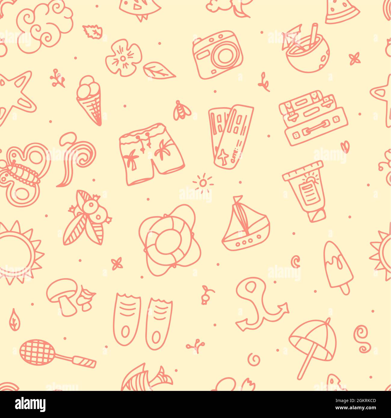 Seamless summer pattern. Hand draw accessories for beach holidays by ...