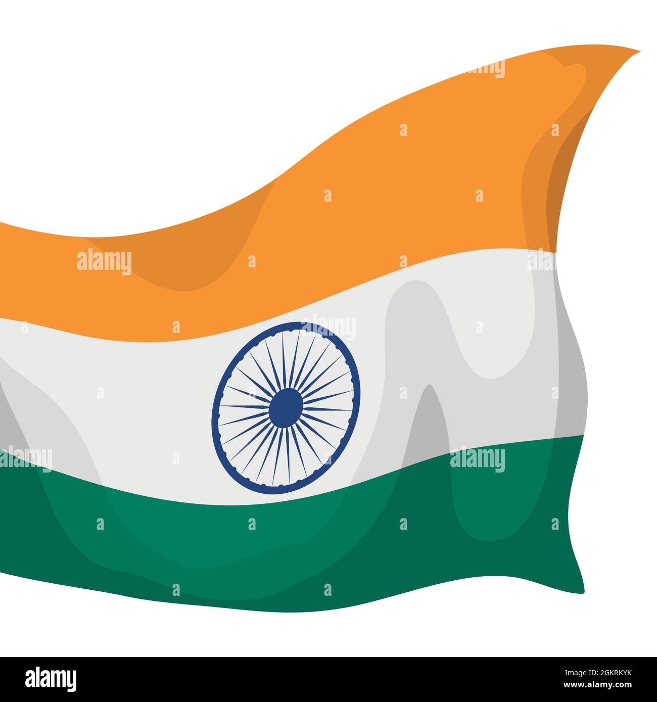 Waving tricolor Indian flag with Ashoka Chakra wheel waving over white ...