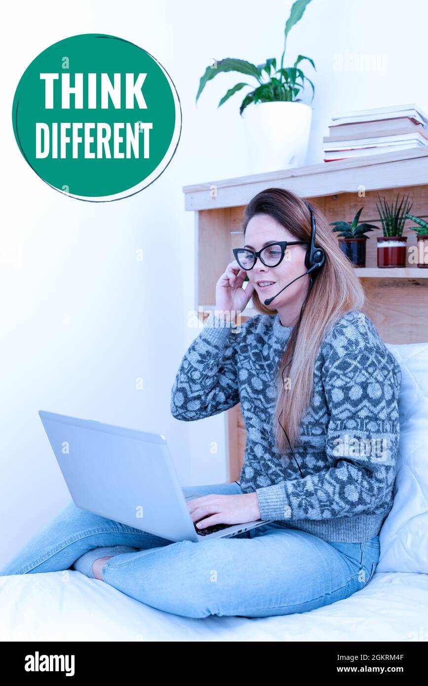 Text caption presenting Think Different. Business showcase unusual ...