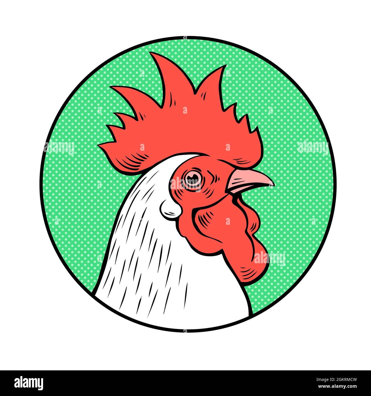 Head portrait of a rooster on a green background. Logo, emblem of ...