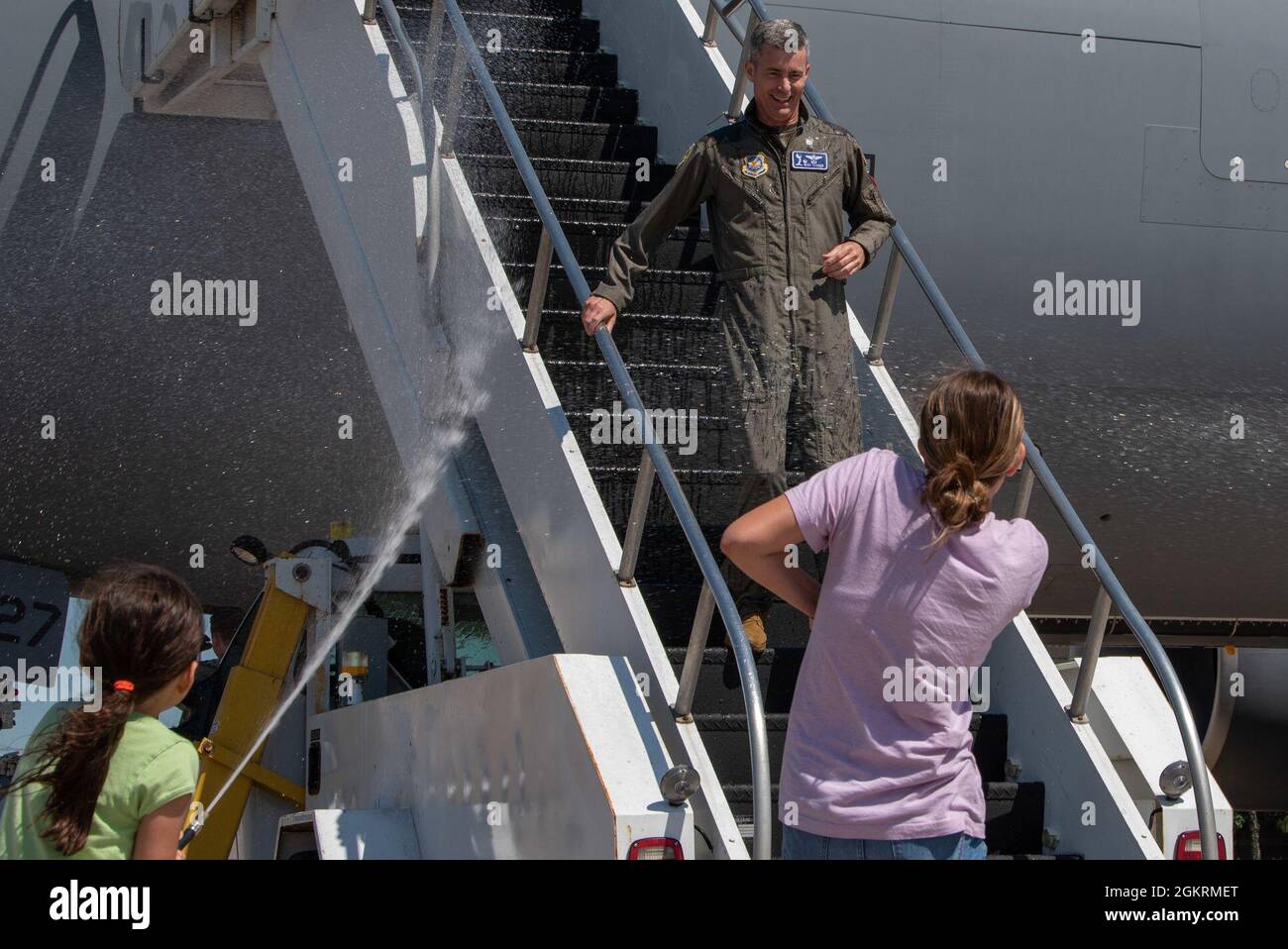 Col. Richard Tanner, 22nd Air Refueling Wing commander, is welcomed by ...