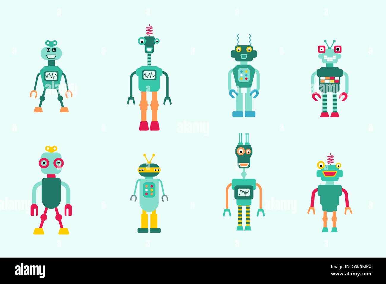 Toy robots retro vector collection. Retro style cute robot character ...