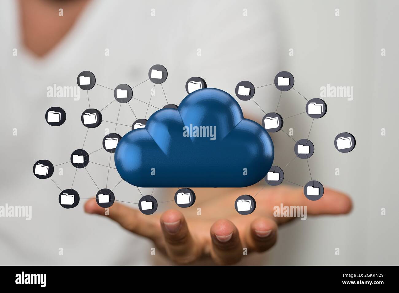 3d rendering of computer folder symbols over a big blue cloud storage ...