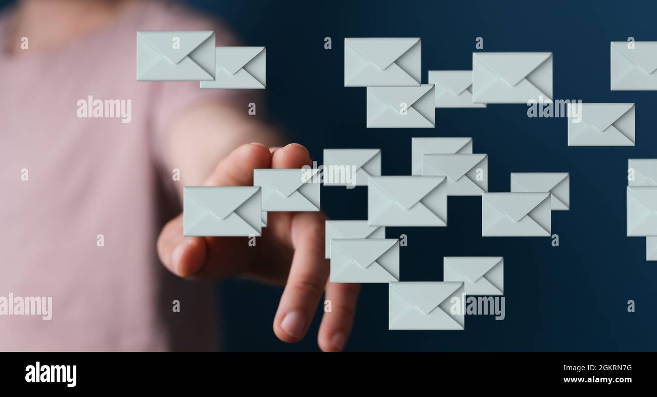 3d rendering of abstract messaging symbols on a blue background and a ...