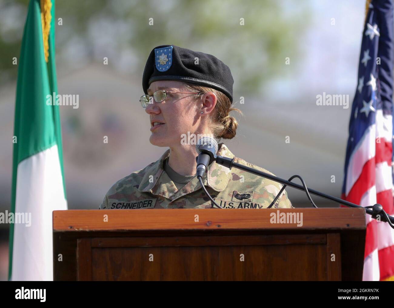 Vicenza, Italy – U.S. Army Lt. Col. Carla Schneider gives remarks to ...