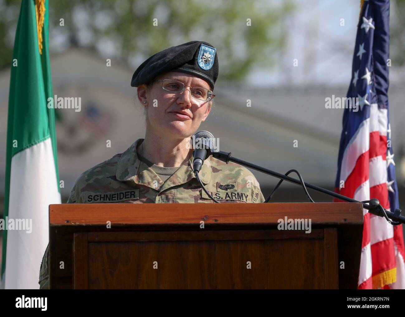 Vicenza, Italy – U.S. Army Lt. Col. Carla Schneider gives remarks to ...