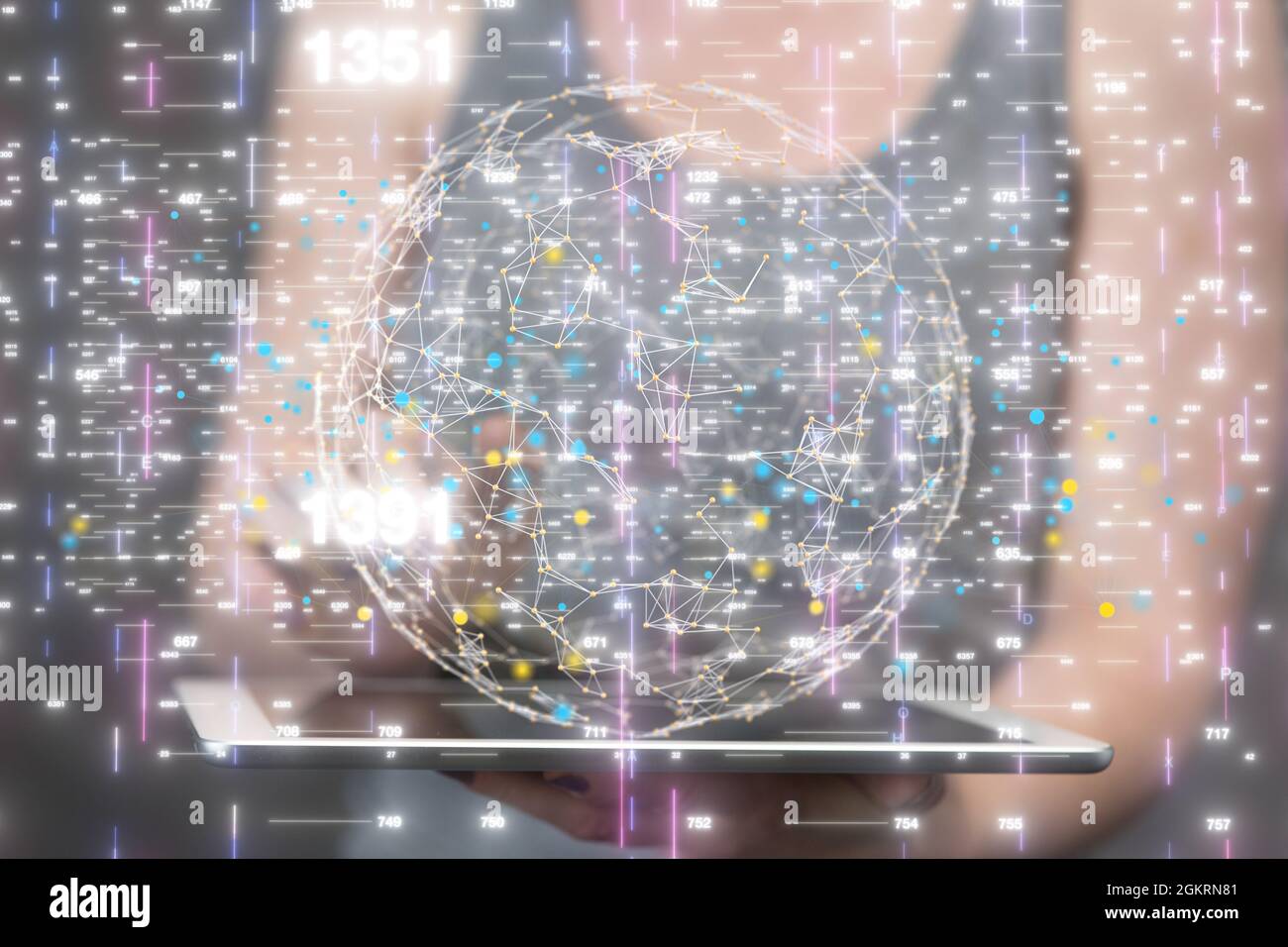 3d rendering of a telecommunication concept with glowing abstract ...