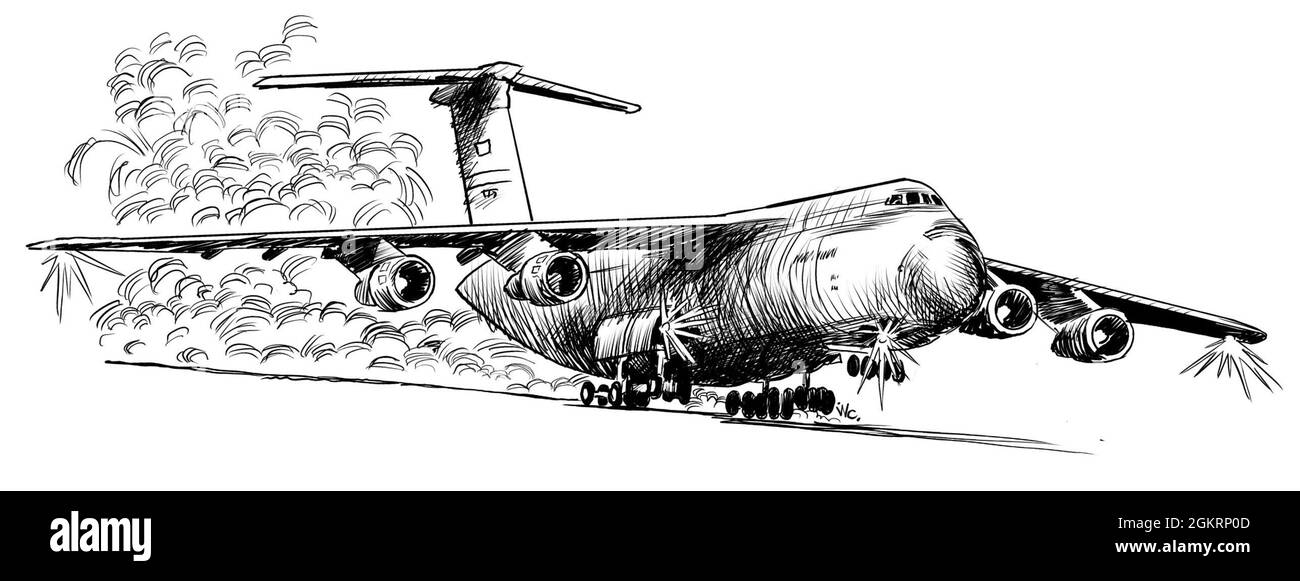 Illustration of C-5M Super Galaxy landing Pen and ink, crosshatching ...