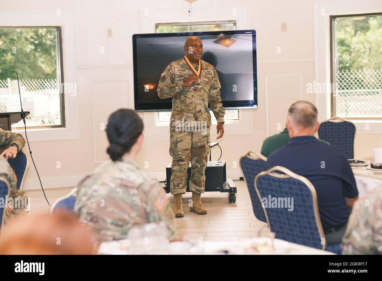 Col. Michael Patrick, commander, 597th Transportation Bde. addresses ...