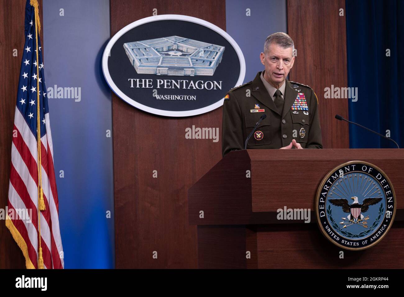 Chief of the National Guard Bureau Gen. Daniel R. Hokanson holds a ...