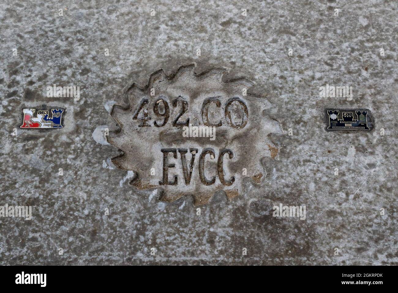 The concrete stamp placed on the abutment that is part of the line of ...