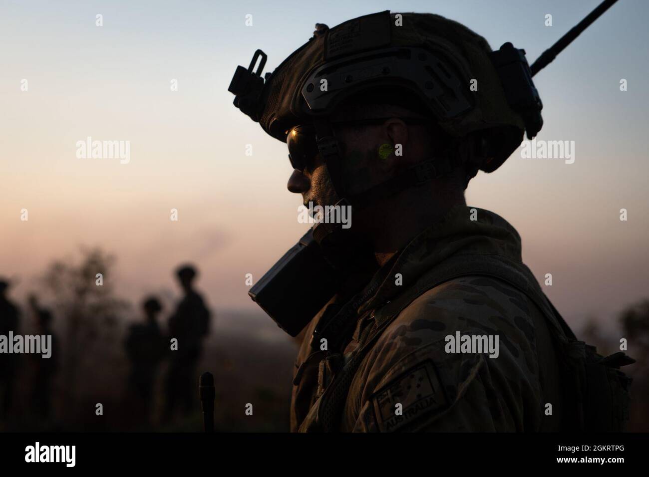 An Australian Army soldier utilizes a radio during a support to ground ...