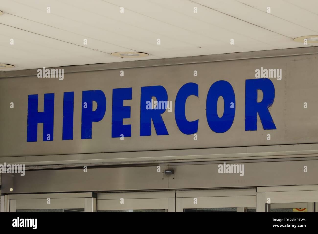 September, 2021. Valencia, Spain. Hipercor logo on one of the entrances ...