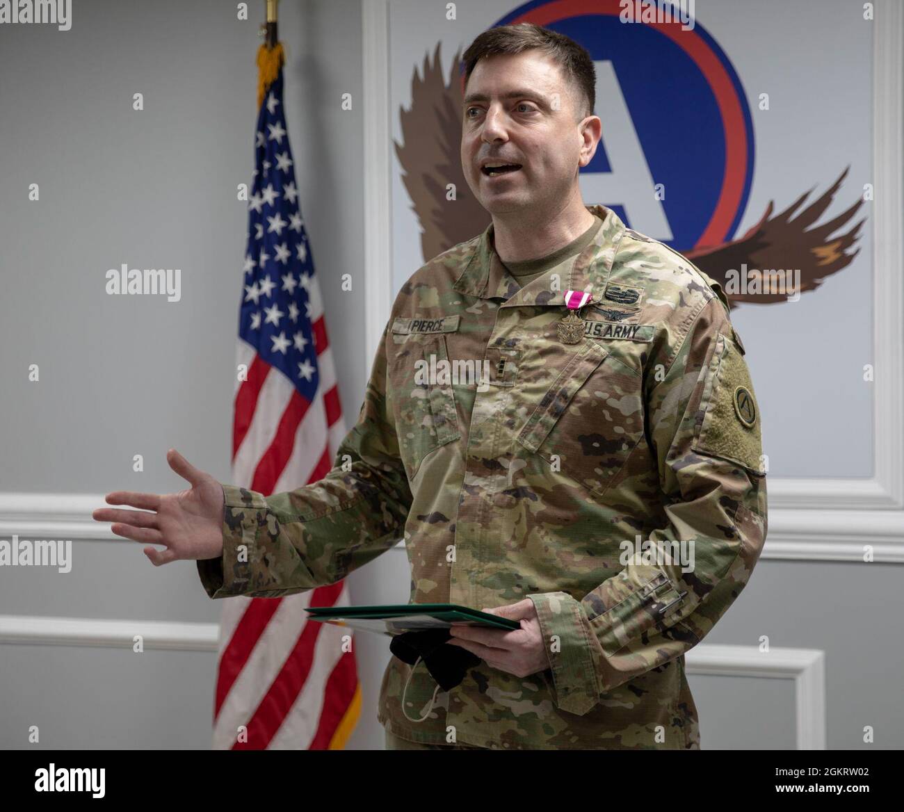 Chief Warrant Officer 3 David A. Pierce, delivers remarks during an ...