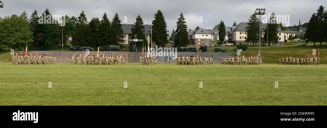 U.S. Soldiers from the 16th Sustainment Brigade stand at parade dress ...