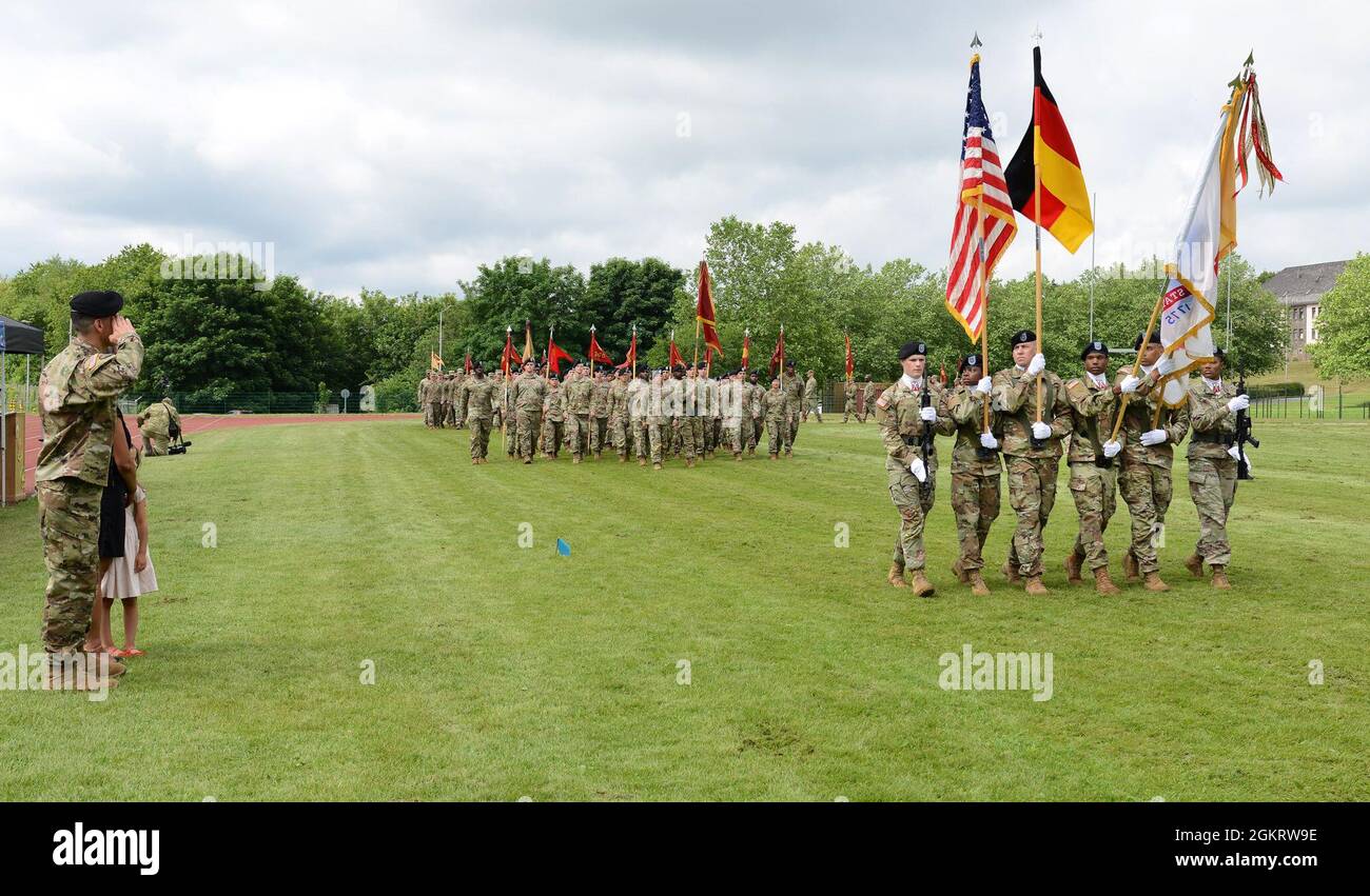 The 16th Sustainment Brigade Color Guard render honors during the pass ...