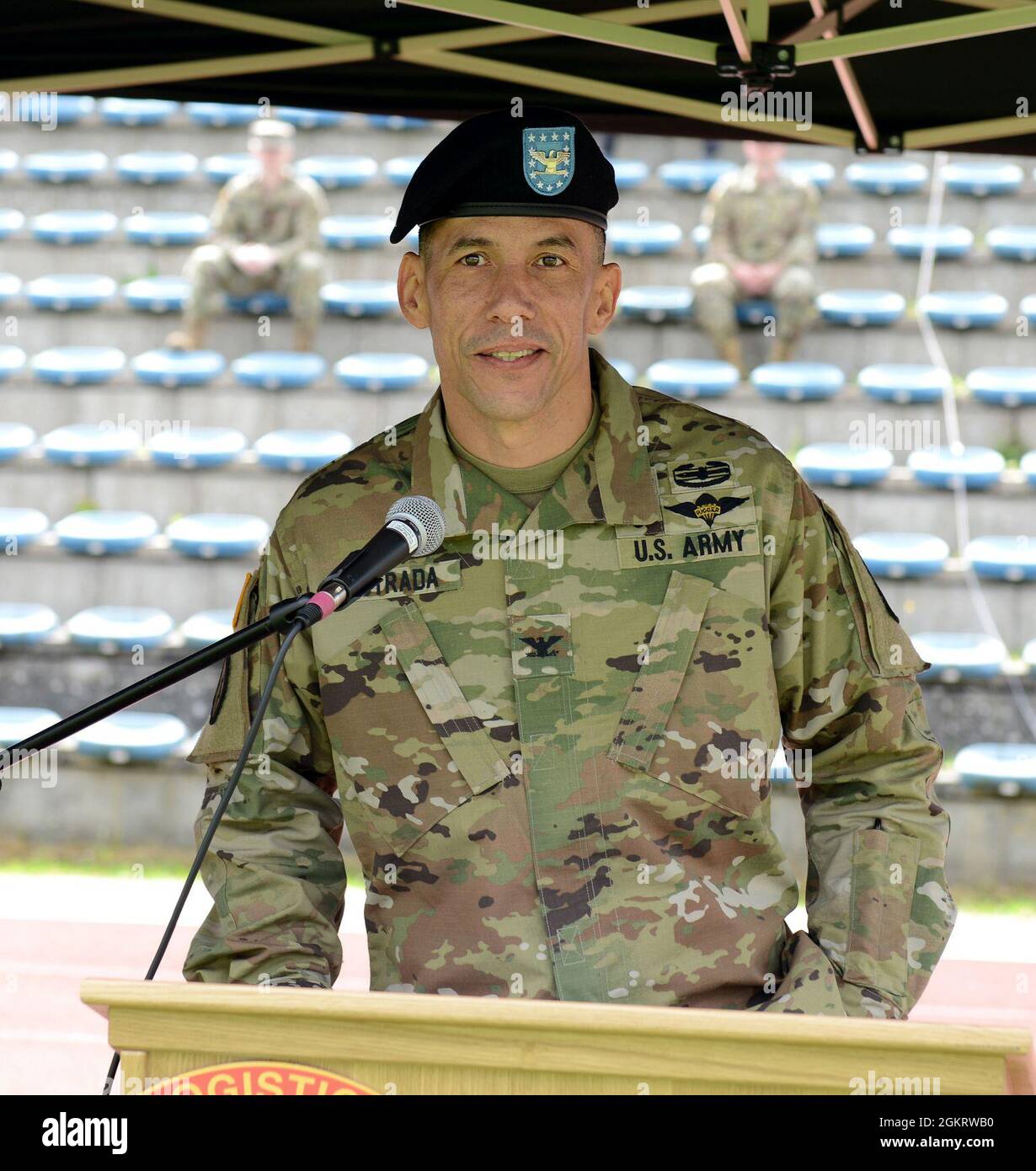 U.S. Army Col. Angel R. Estrada, 16th Sustainment Brigade commander ...