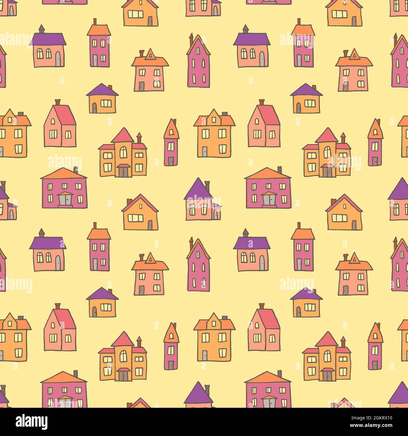 Colorful town seamless background. Vector seamless pattern. Cartoon ...