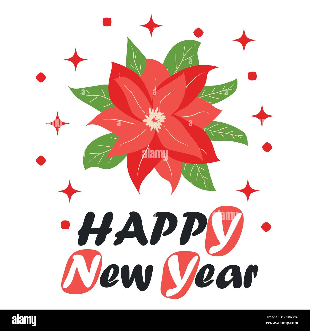 Traditional Christmas poinsettia flower with green leaves and red ...