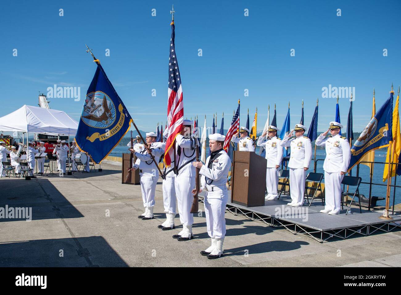 Naval Base Kitsap Color Guard parade the colors during a change of ...
