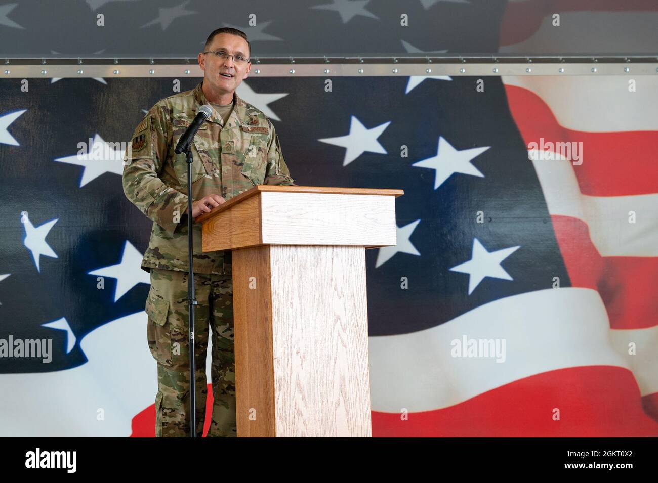 Chief Master Sgt. Brent Chaddick, 2nd Bomb Wing command chief, makes ...