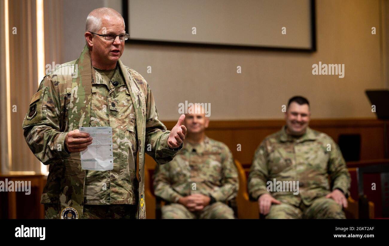 Lt. Col. Richard Holmes, incoming 2nd Bomb Wing chaplain, makes remarks ...