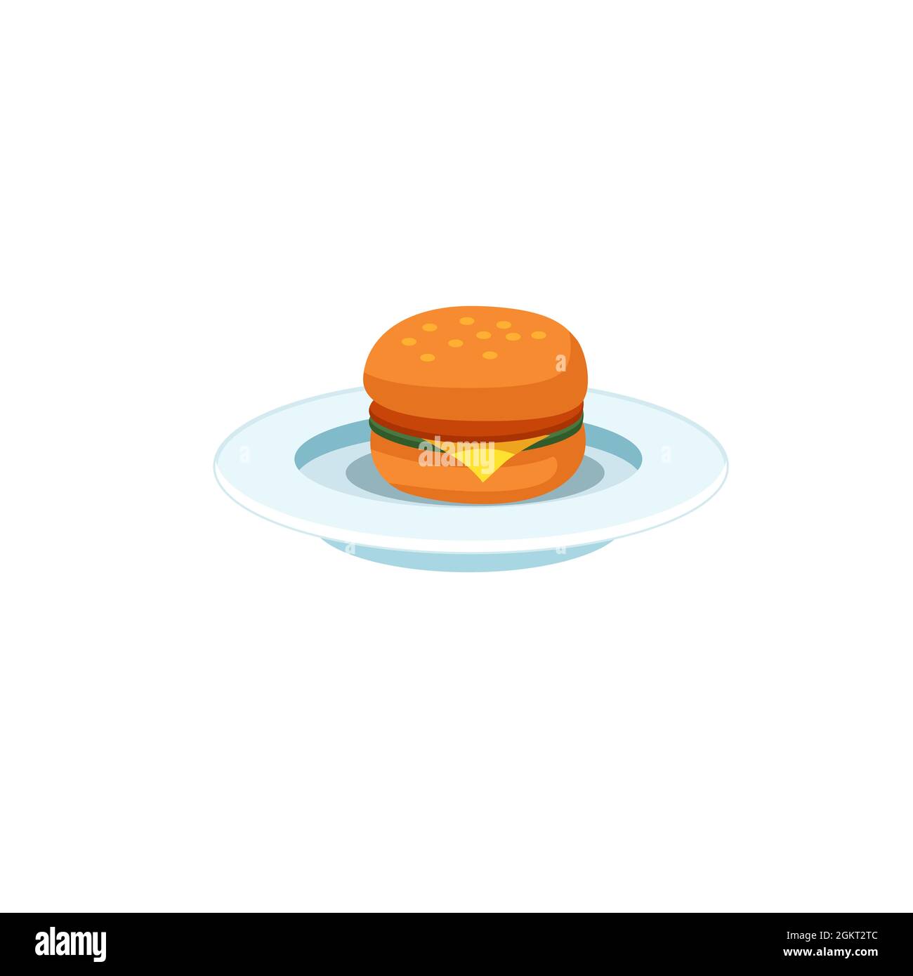 Flat cartoon burger on plate,fast food diet and healthy eating vector ...