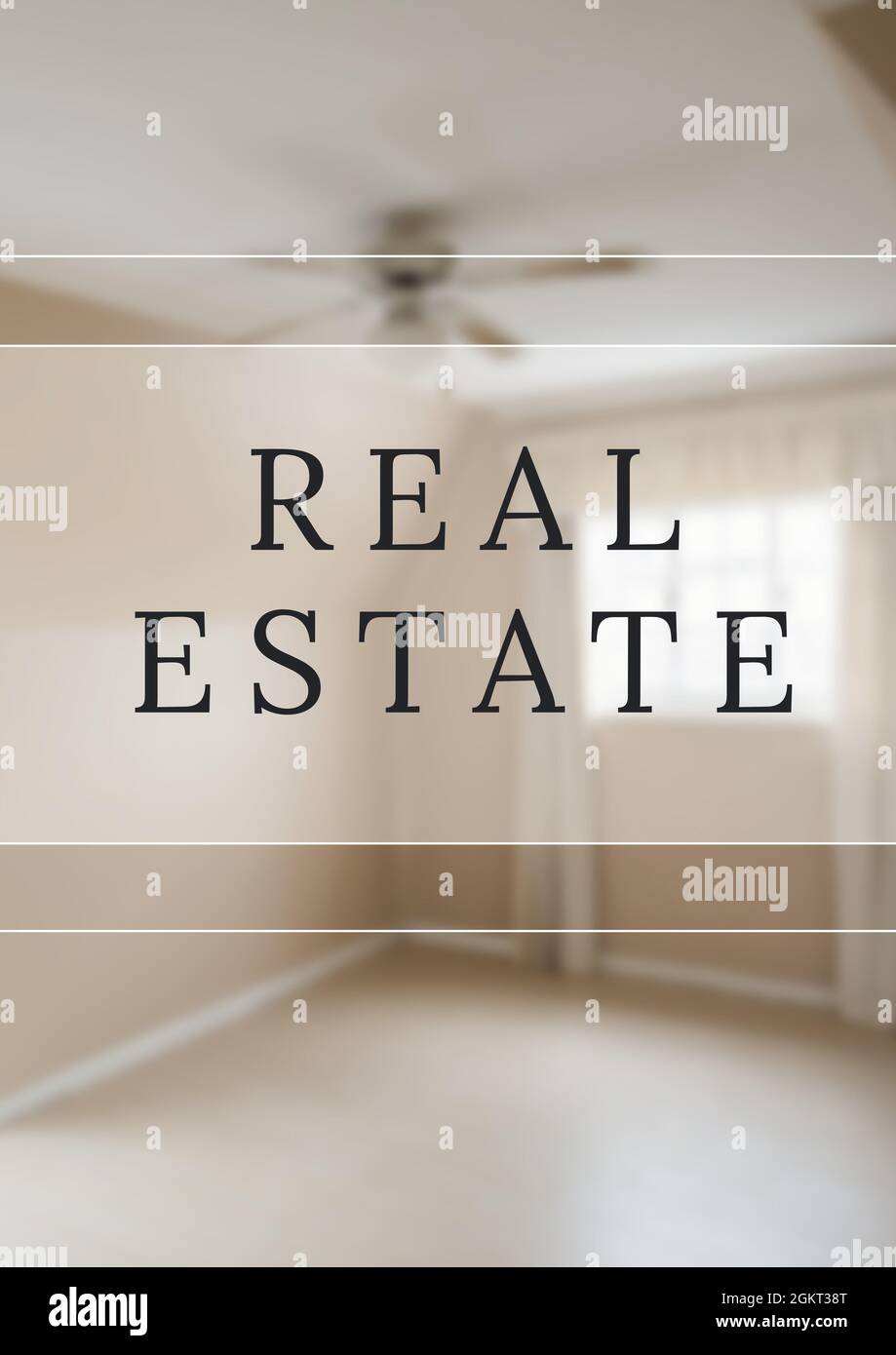 Real estate text banner over modern interior of house Stock Photo - Alamy