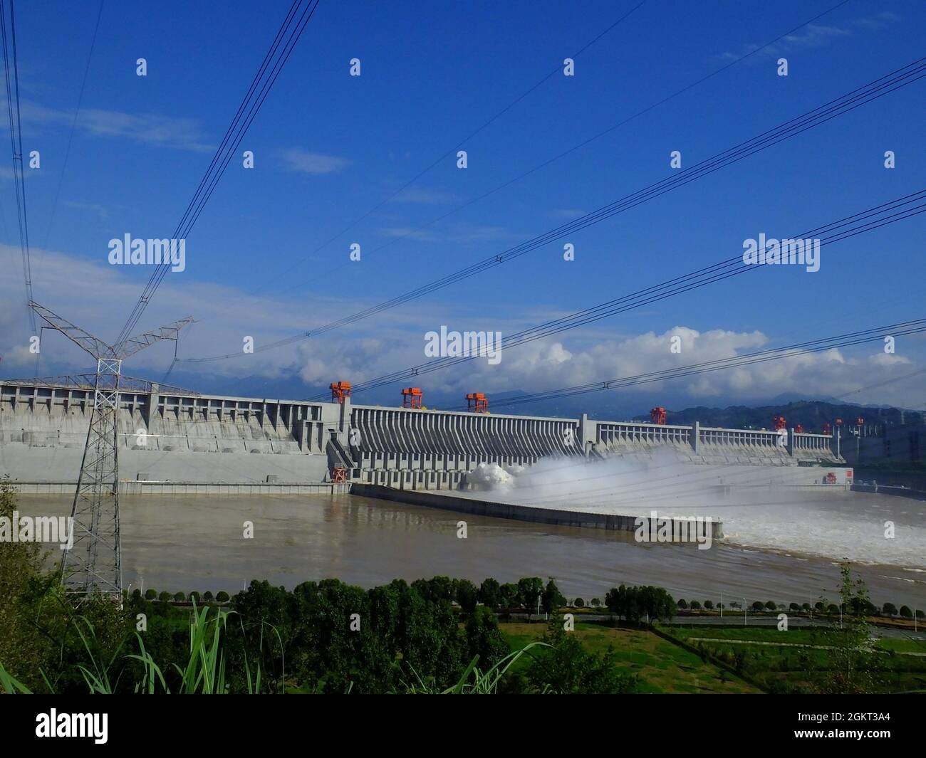 View of the Three Gorges Dam releasing flood in Yichang city, south ...