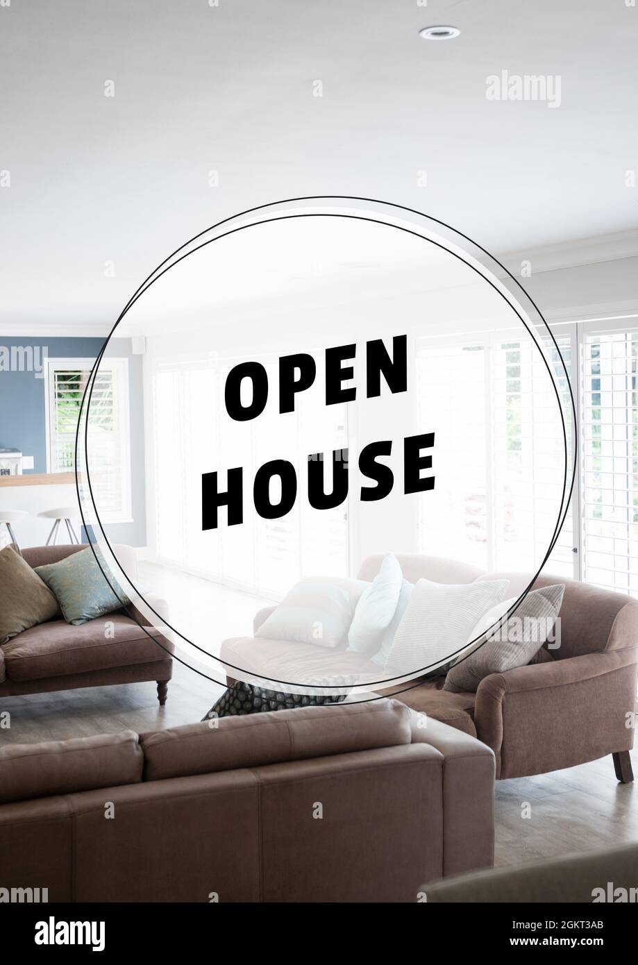 Open house text banner against interior of a modern house Stock Photo ...