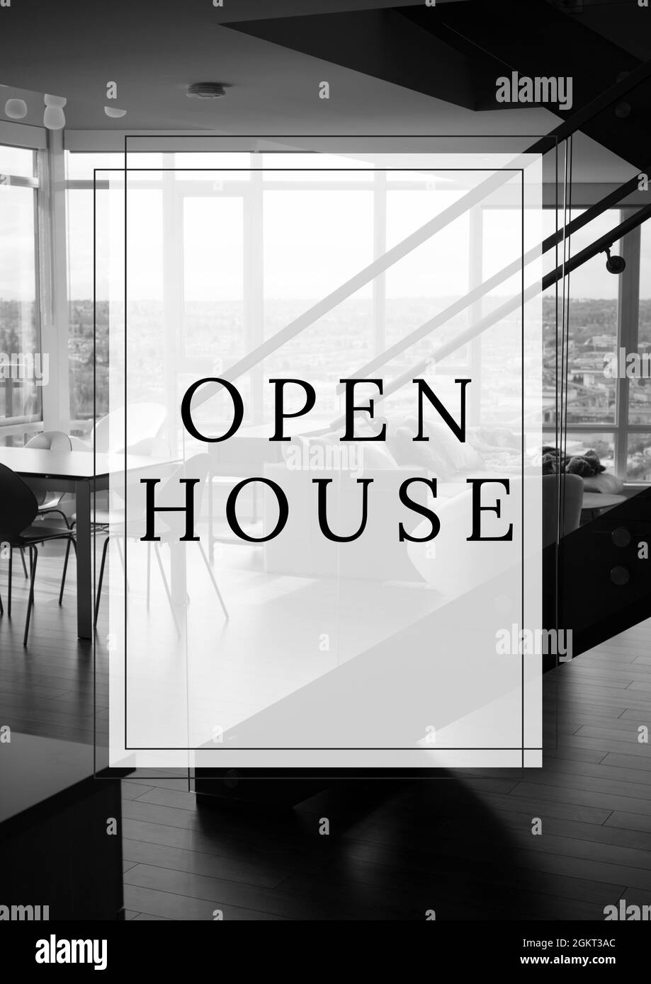 Open house text banner against interior of a modern house Stock Photo ...