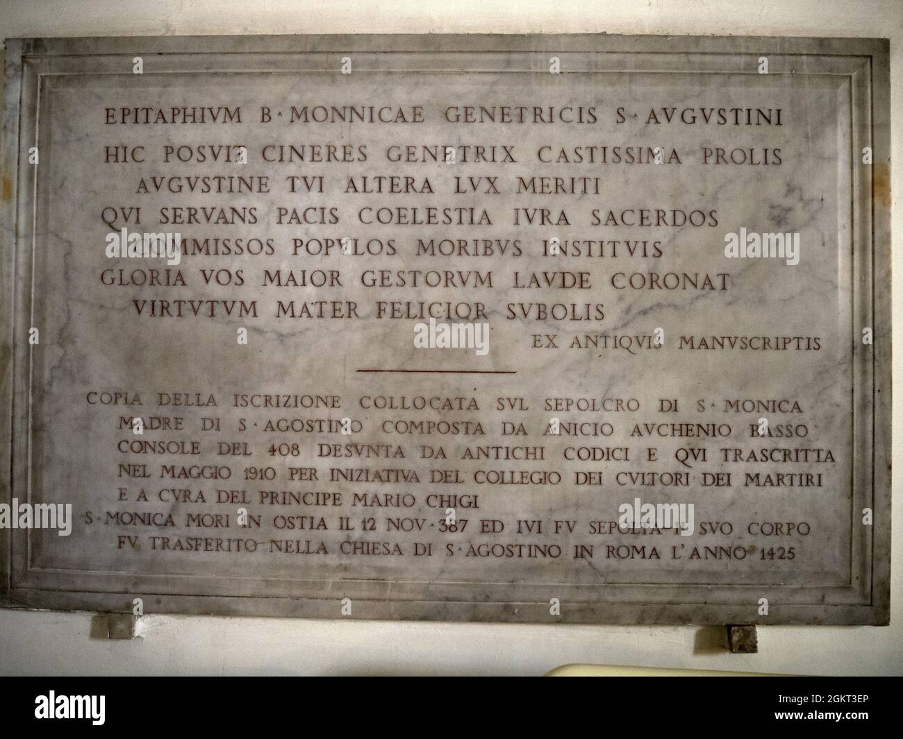 Saint Monica mother of Augustine holy inscription inside Church in ...