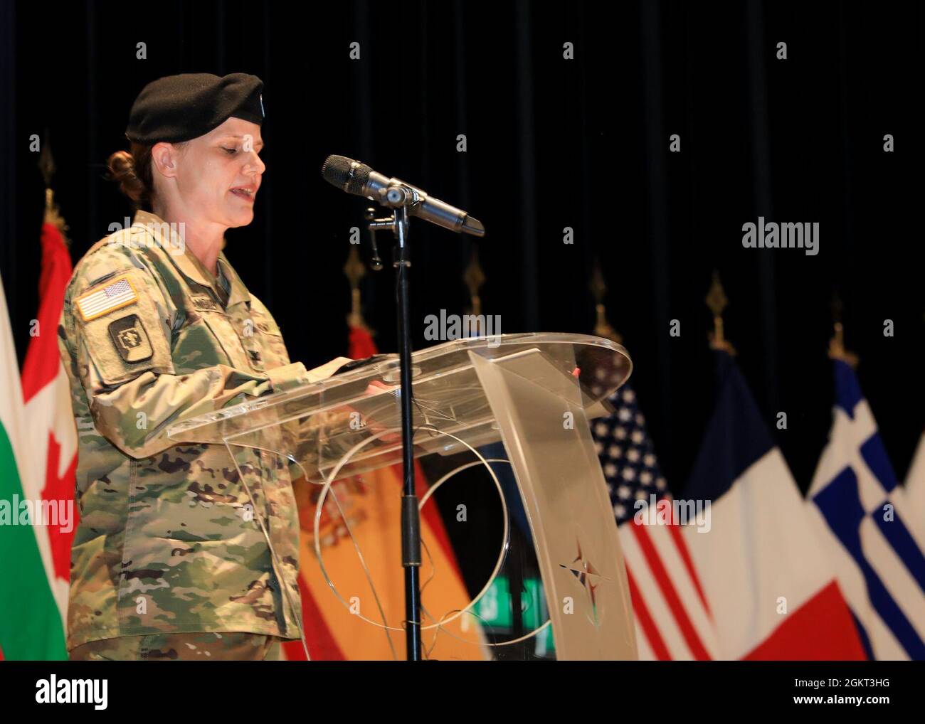 Mons, Belgium – U.S. Army Col. Kathleen G. Spangler provides remarks ...