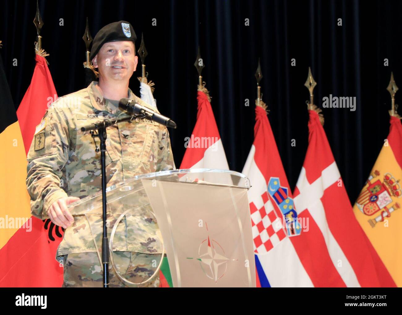 Mons, Belgium – U.S. Army Col. Michael D. Ronn provides remarks during ...