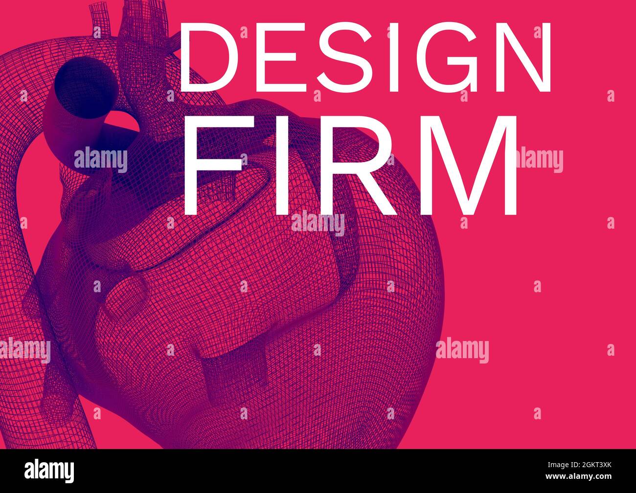 Digitally generated image of design firm text with 3d heart design icon ...