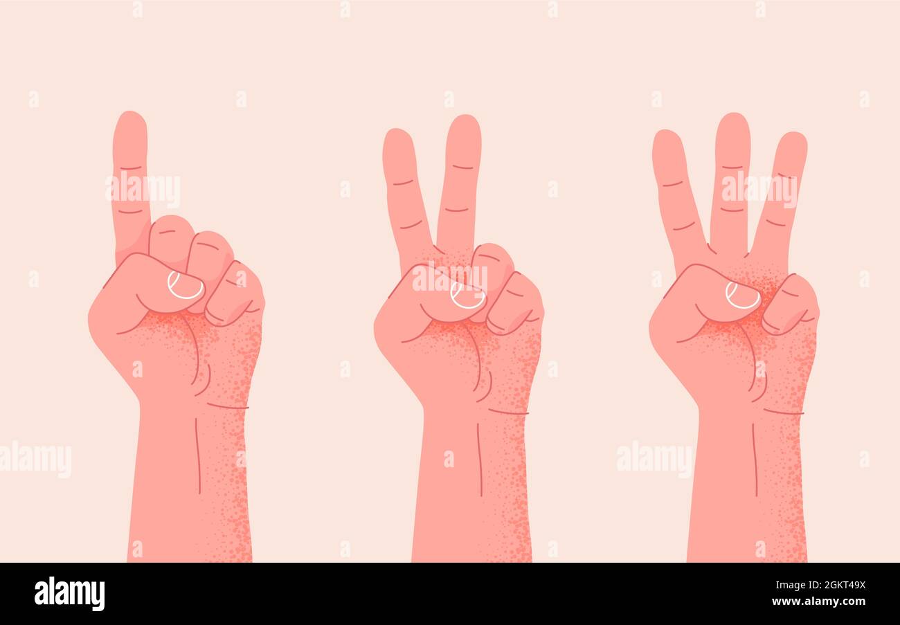 Set of counting one two three hand sign. Three steps or options concept ...