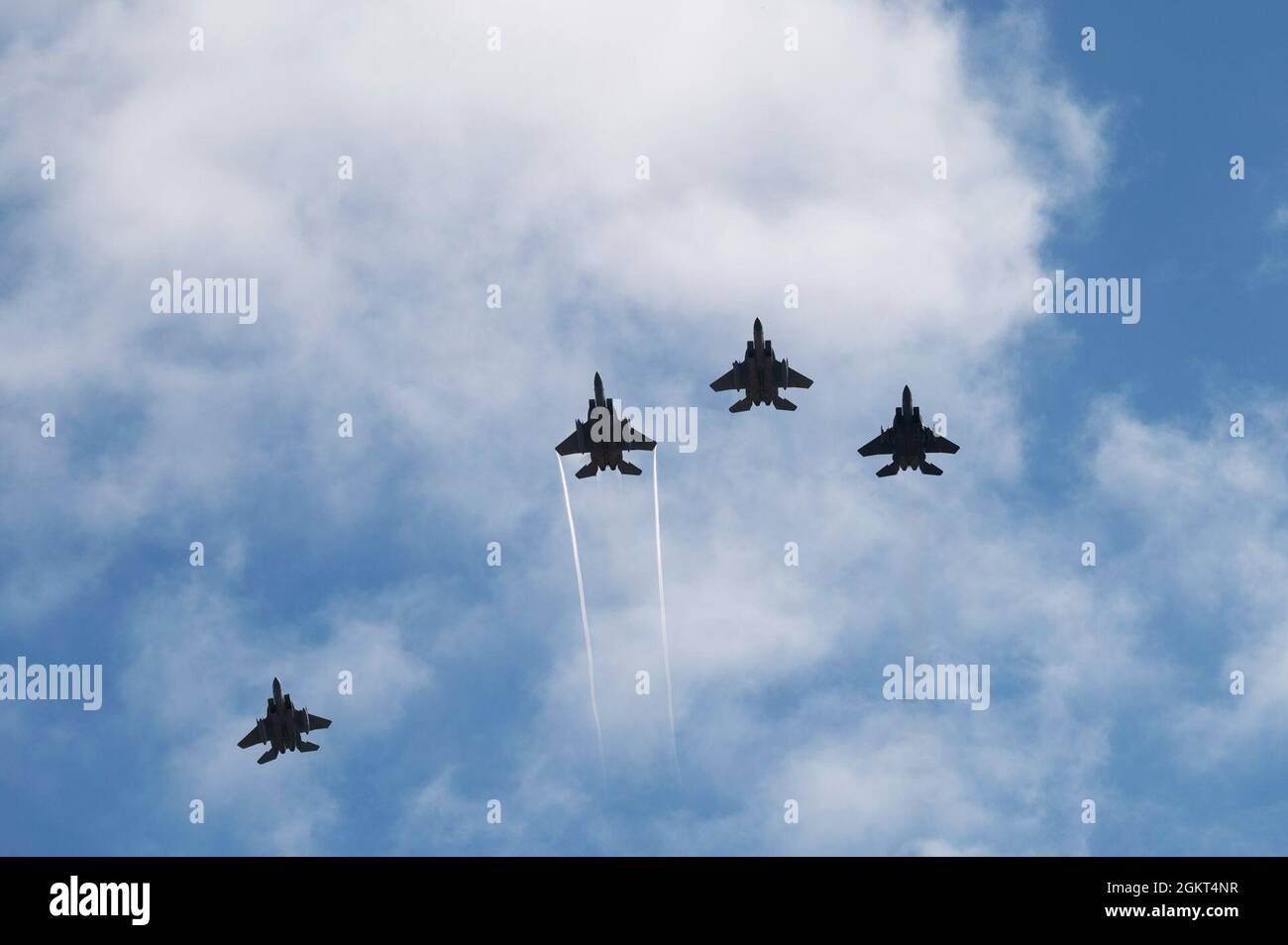 Three U.S. Air Force F-15C Eagles and an F-15E Strike Eagle from the ...