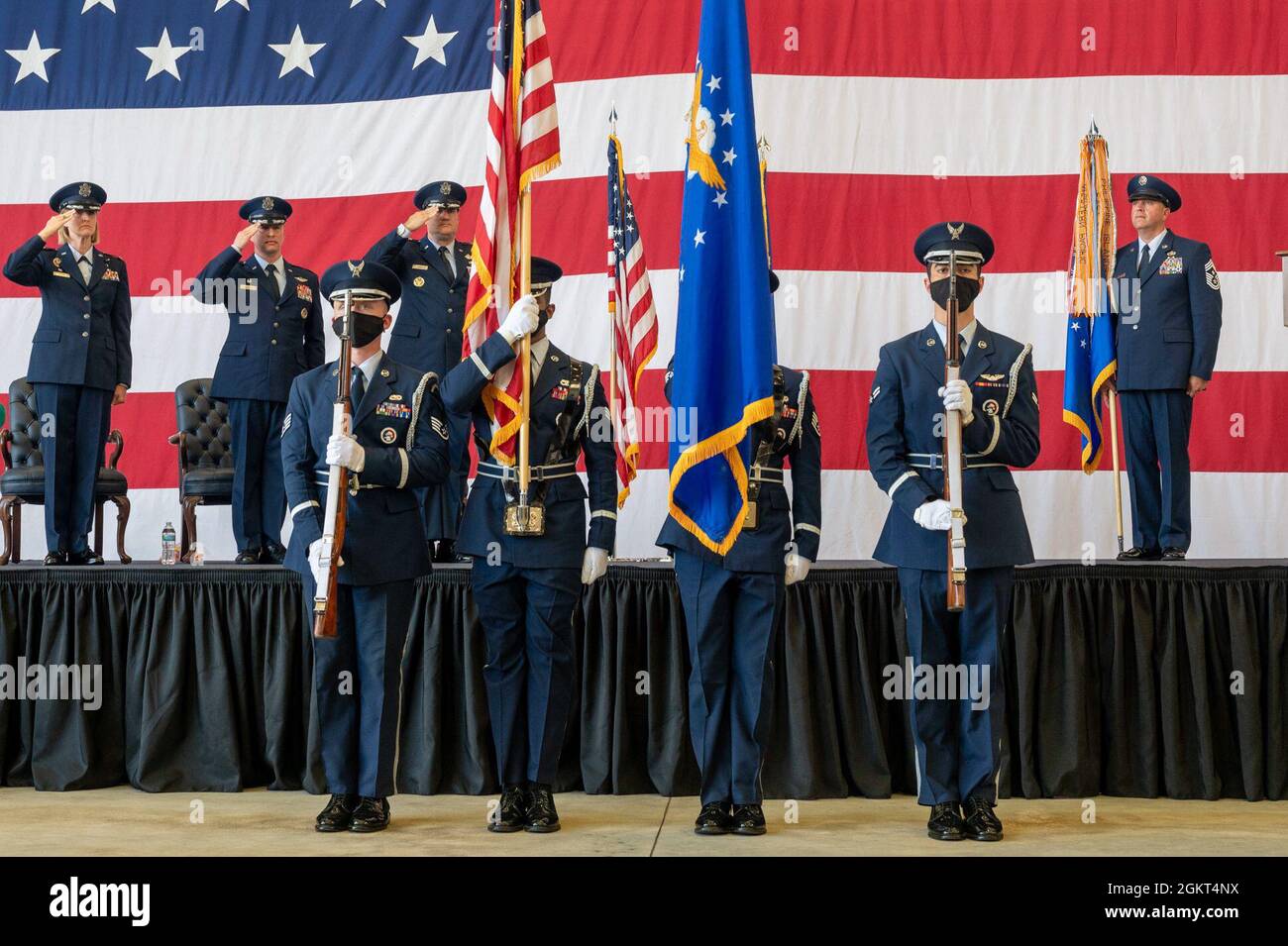 Little Rock Air Force Base Honor Guard members post the colors during ...