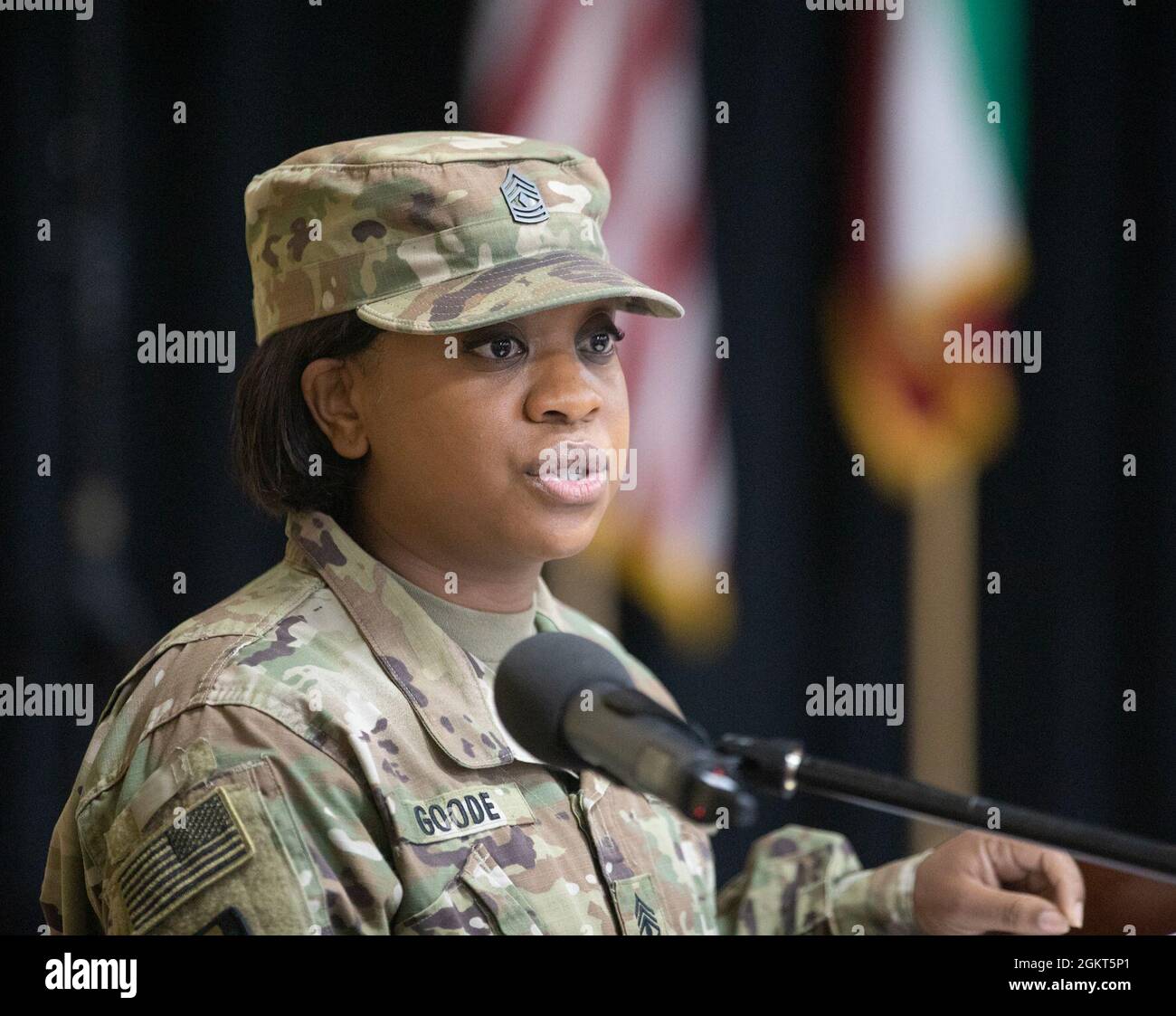 1st Sgt. Kimberly D. Goode, outgoing first sergeant for Headquarters and Headquarters Company ...