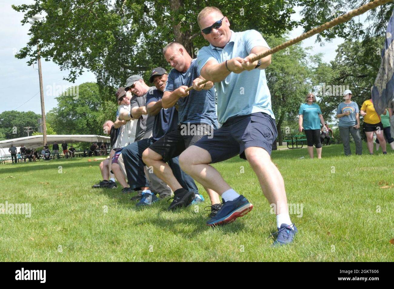 Soldiers from First Army participate in a tug-of-war competition during ...