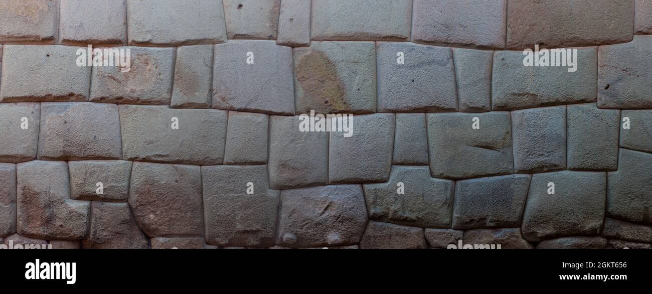 Detail of Inca's perfect stonework. Wall of former palace of Inca Roca ...