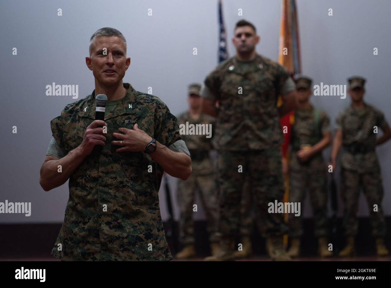 U.S. Marine Corps Col. Timothy S. Brady Jr, oncoming commanding officer ...