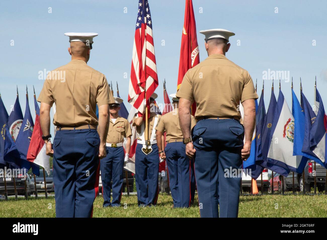 U.S. Marine Corps Maj. Daniel Chamberlin, left, oncoming commanding ...